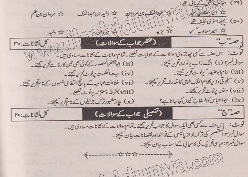 Past Paper 2021 Karachi Board Inter Part II Islamic History Subjective